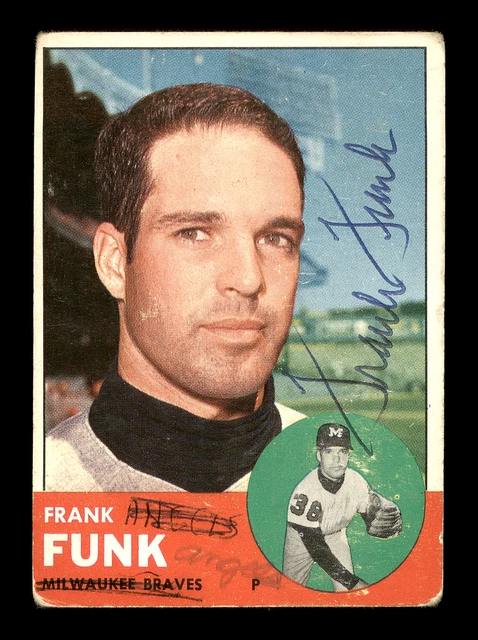 CARTE TOPPS DÉDICACÉE signée auto 1963 Frank Funk #476 Milwaukee Braves ...