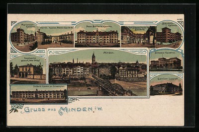 ARTIST-AK MINDEN I.W., New Artillery Barracks, Marienwall Barracks ...