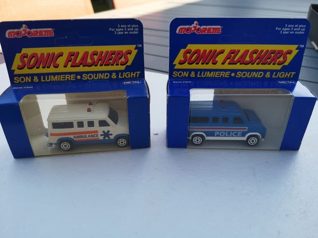 MAJORETTE SONIC FLASHERS boite carton ford police ambulance EUR 20,00 ...