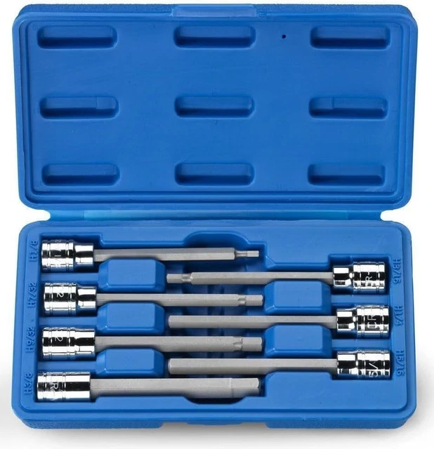 10072A 3/8-INCH DRIVE Extra Long Allen Hex Bit Socket Set, SAE, 1/8 ...