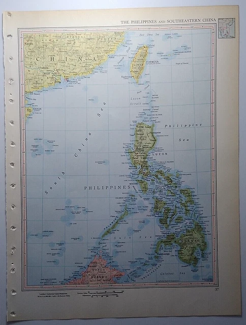 1957 VINTAGE PHILIPPINES Atlas Map Old Antique MCM Encyclopedia ...