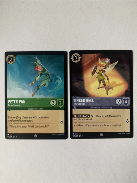DISNEY LORCANA - Peter Pan 91/204, Tinker bell 194/204- Pack Fresh £1. ...