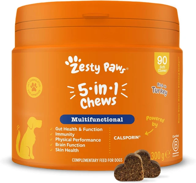 ZESTY PAWS 5-IN-1 Multivitamins | Soft Dog Chews - Biotin Aids Brain ...