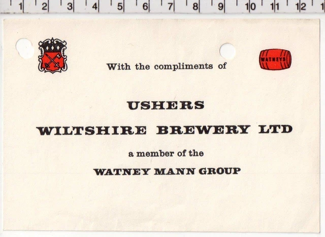 TROWBRIDGE USHERS WILTSHIRE Brewery COMPLIMENT SLIP - Watney Mann Group ...