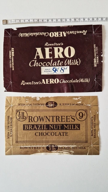 X2 ROWNTREE'S CHOCOLATE Bar Wrappers- Aero and Brazil Nut Milk 1950s ...