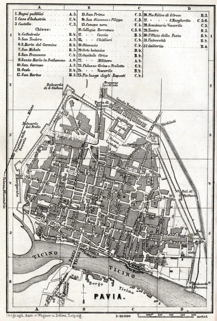 PIANTA DI PAVIA-DINTORNI di Pavia. Carta,mappa.+ passepartout.Stampa ...