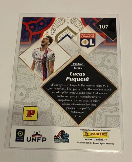 CARTE CARD CARTA n°107 Lucas PAQUETA Lyon PANINI Football Cards Ultra ...