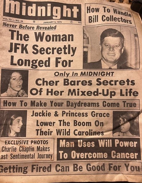 RARE VINTAGE 1976 Midnight Magazine Jfk Joanne Woodward Cher Allman 23 ...
