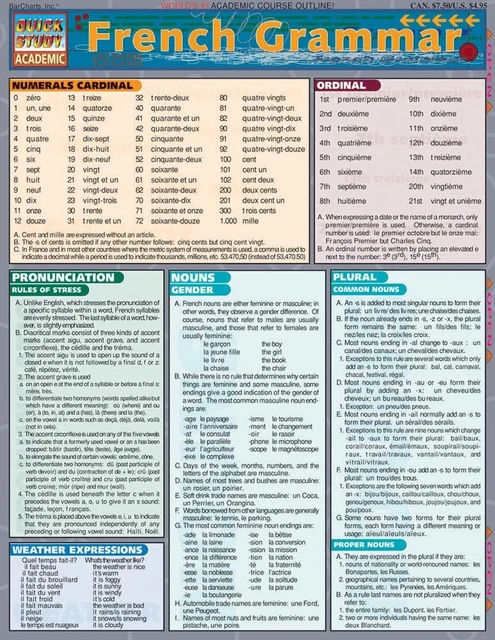 FRENCH GRAMMAR: A QuickStudy Laminated Reference Guide $5.88 - PicClick