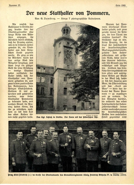 PRINZ EITEL-FRIEDRICH NEUER Pommern-Statthalter Grenadierrgt. Stettin Schloß1911 EUR 29,50 ...