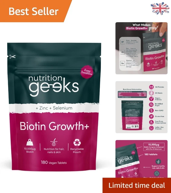BIOTIN HAIR GROWTH Supplement - 180 Tablets with Zinc & Selenium £12.99 ...