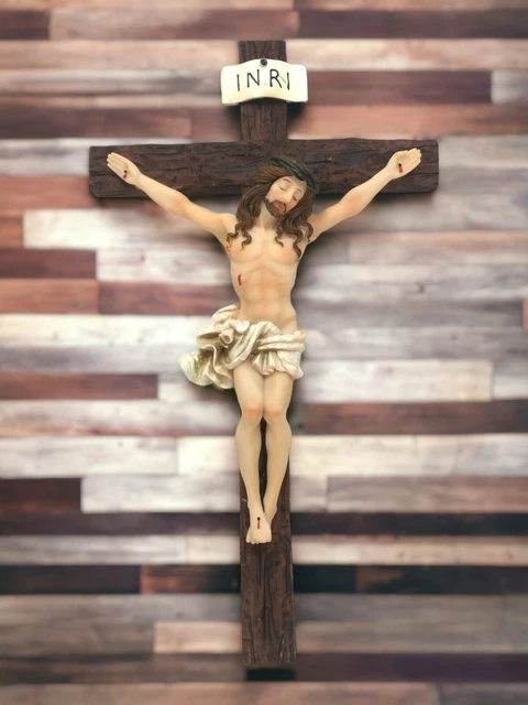 CRUCIFIX WALL SCULPTURE Religious Jesus Christ on Cross Spiritual Home Decor EUR 44,31 - PicClick FR