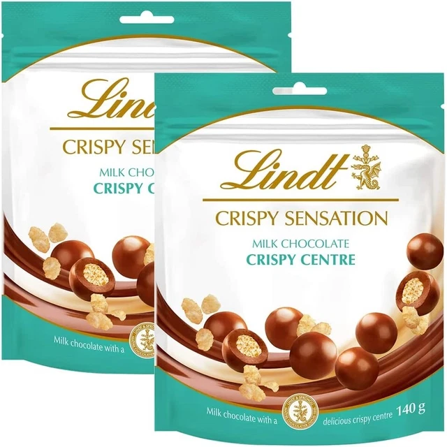LINDT LINDOR MILK Chocolate Crispy Sensation Centre 3 x 140g Pouches ...