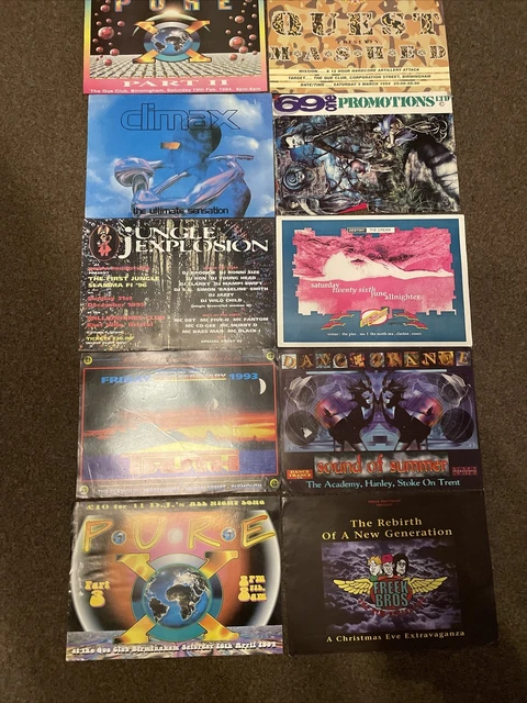 90S RAVE FLYER A4 X 10 Bundle Various Pure X Quest Freek Bros £1.99 ...