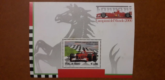 FRANCOBOLLI ITALIA FERRARI Campioni del Mondo 2000 italiano 2001 nuovo FOGLIETTO EUR 3,60 ...