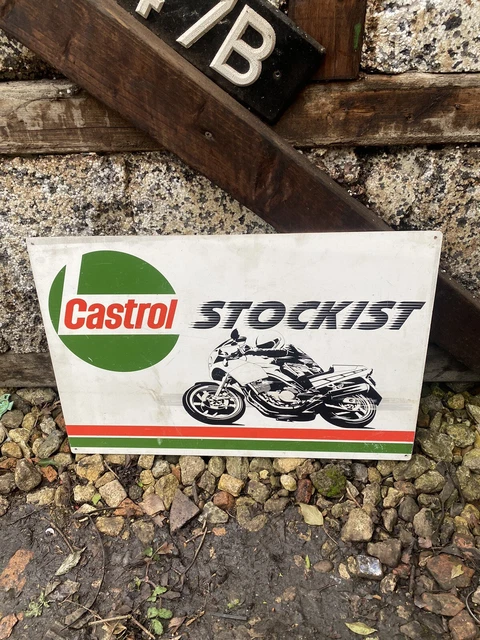CASTROL STOCKIST MOTORCYCLE oil Advertising sign Two stroke Kawasaki ...