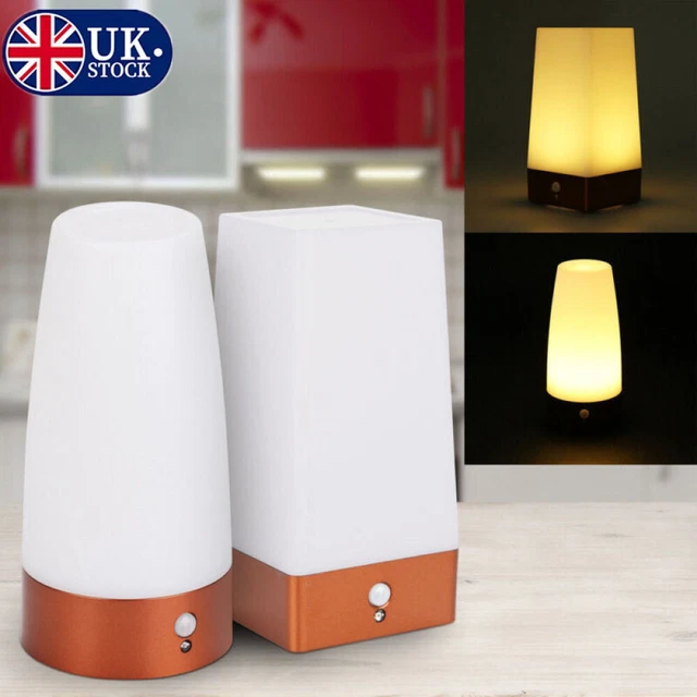 WIRELESS PIR MOTION Sensor LED Night Light Battery Powered Table Warm ...