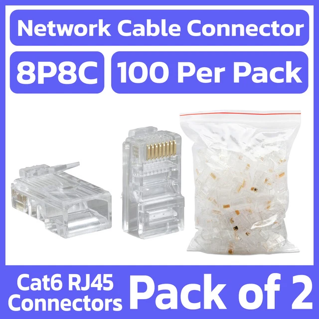 200 PACK RJ45 Modular Plugs 8P8C Cat6 Cat 6 LAN Ethernet Cable ...