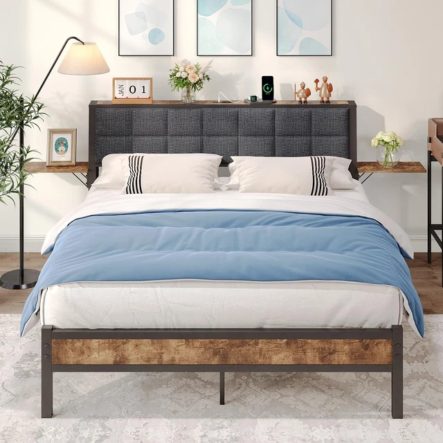 JUISSANO KING SIZE Bed Frame with Charging Station & USB King, Grey £75 ...