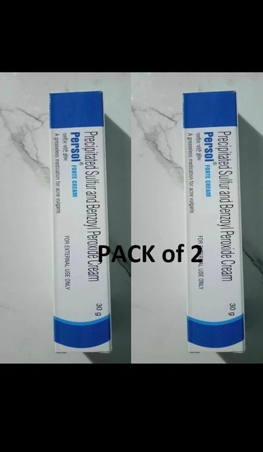2X PERSOL FORTE Cream Benzoyl Peroxide+Precipitated Sulphur 30 grams ...