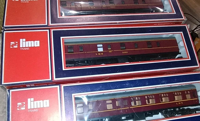 LIMA 00 GAUGE LMS MK 1 Coaches both no 30964 in LMS Maroon x 3 boxed ex ...