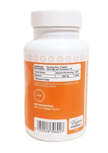 VITAMIN C 200MG 45 Tablets Food Supplement Overall Health Body NEW FREE ...