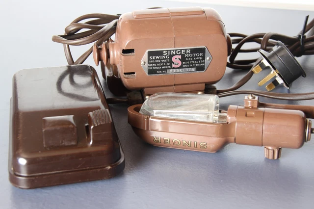 VINTAGE SINGER SEWING Machine Brown Bakelite Motor Foot Control & Light ...