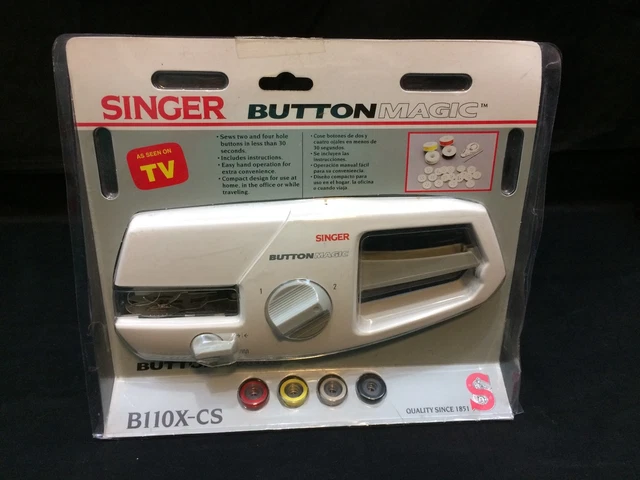 NEW SINGER BUTTON Magic Handheld Two & Four Hole Button Sewing Machine ...