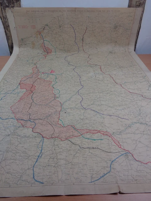LARGE WW1 BRITISH map of "THE WESTERN FRONT" showing ALLIED GAINS ...