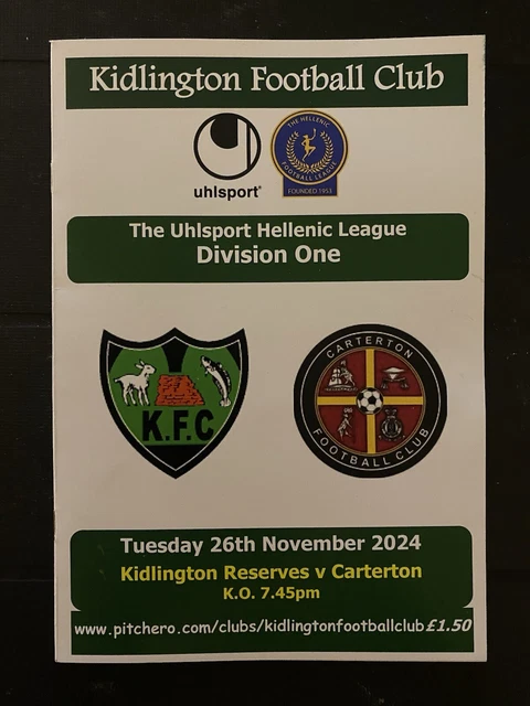 KIDLINGTON RESERVES V Carterton Tuesday 25th November2024/25 £1.50 ...