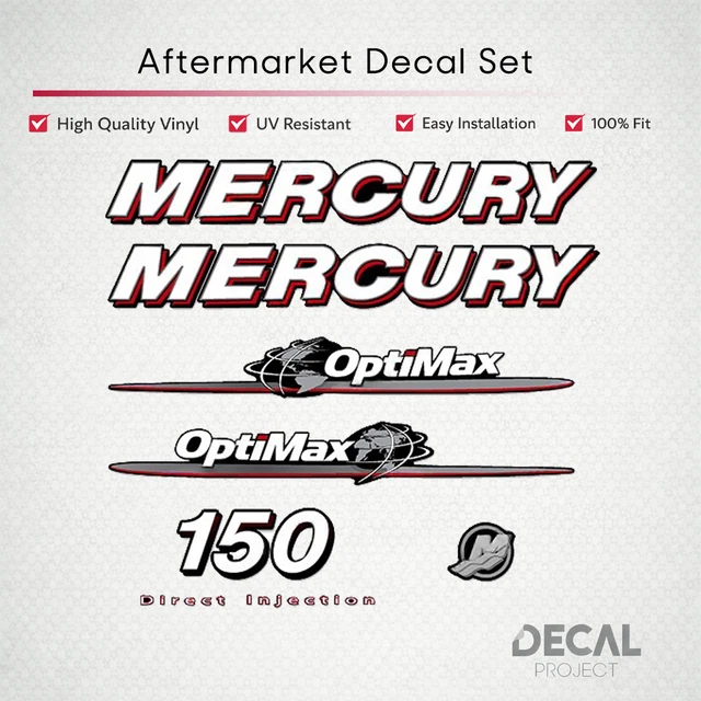 AFTERMARKET DECAL SET for Mercury 150 HP OptiMax Outboard Cowl Kit $120 ...