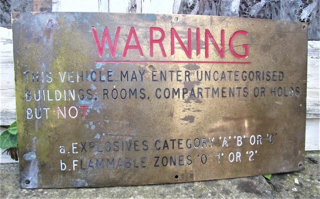 VINTAGE WW2 ? british military vehicle brass explosives warning plaque ...