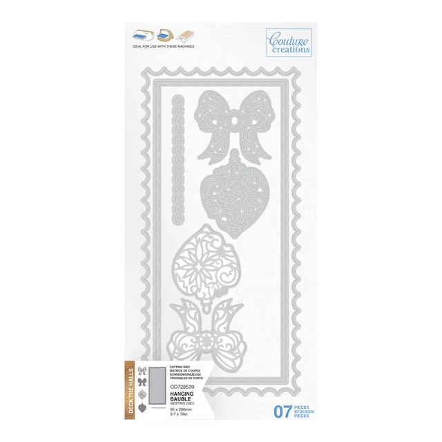 COUTURE CREATIONS HANGING Bauble Tall Card Nesting Die Set Deck the ...