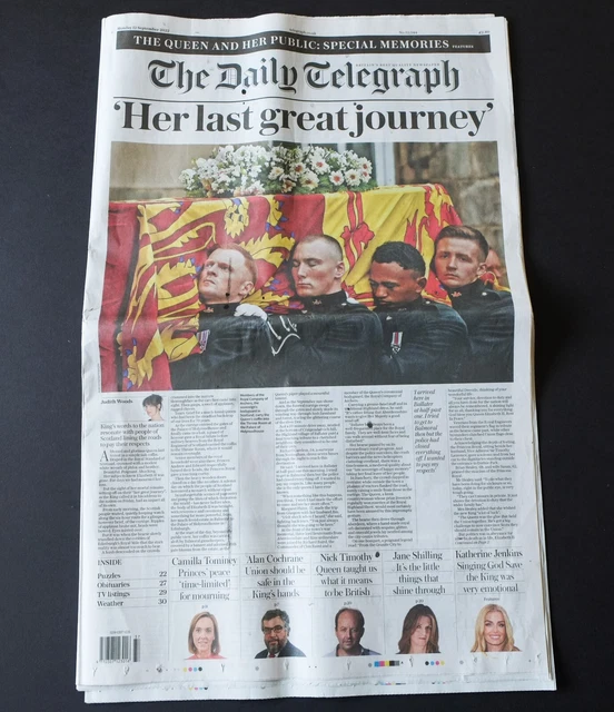 DAILY TELEGRAPH UK Newspaper QUEEN ELIZABETH II DEATH 12th Sept 2022 £2 ...