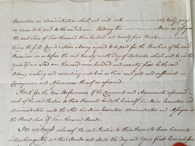 ANTIQUE 18TH CENTURY Handwritten Agreement Manuscript Paper Red Stamp ...