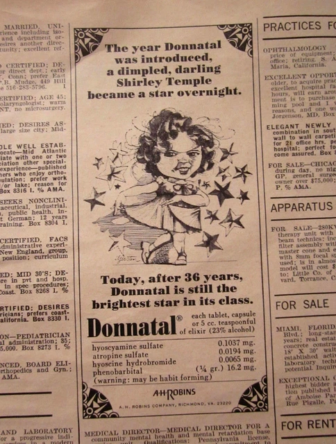 SHIRLEY TEMPLE CHILD actress advertisement 1970 Donnatal caricature AH ...