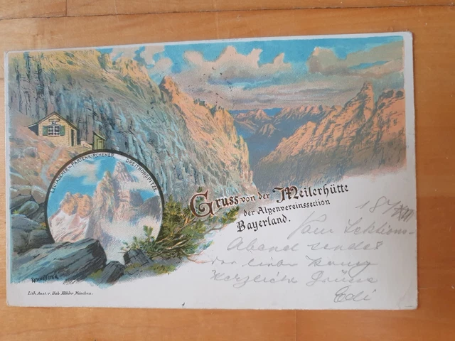 AK ANSICHTSKARTE GRUSS von der Meilerhütte Alpenverein Bayern München 1901 Litho EUR 5,00 ...