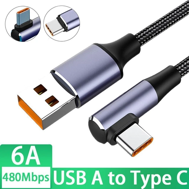 90 DEGREE USB A to Type C Line 6A Quick Charge Data Cord Charging Cable ...