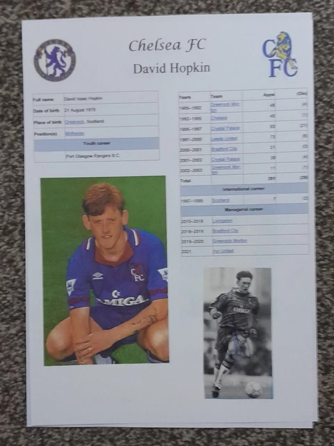 SIGNED NEWSPAPER PICTURE Of Ex Chelsea/scotland Footballer David Hopkin ...
