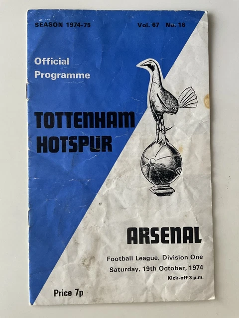 TOTTENHAM HOTSPUR V Arsenal. 19Th October 1974. Division One. £0.99 ...