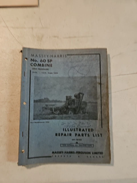 1955 MASSEY-HARRIS 60 SP combine repair parts list catalog book manual ...
