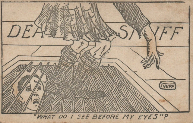 VINTAGE RUDE COMIC LADY LOOKS UP KILT of SCOTSMAN BENDING OVER SNUFF ...