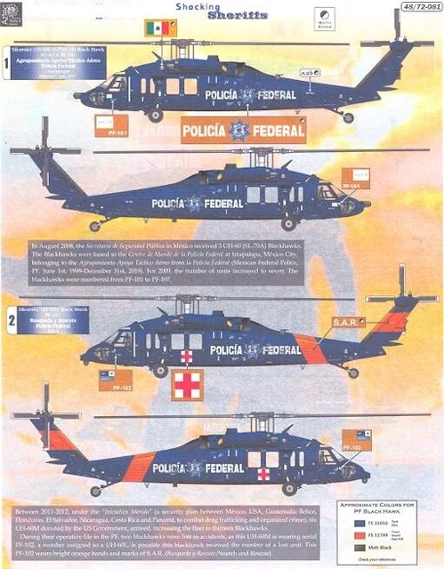 AZTEC DECALS 1/72 SHOCKING SHERIFFS SIKORSKY UH-60L (SA-70A) Mexican ...