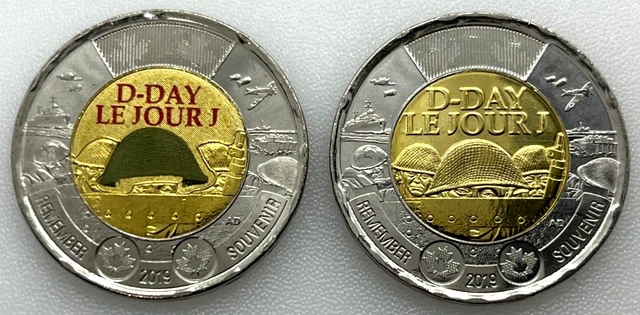 2019 CANADA 75TH Anniversary of D-Day $2 Toonie Coin, Colored & Non ...