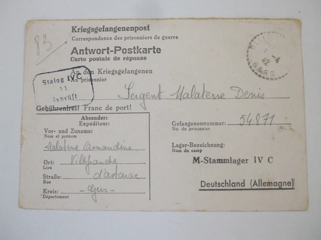 LETTRE PRISONNIER DE guerre, STALAG IVc 11, 1/4/1942, KGpost, CP ...