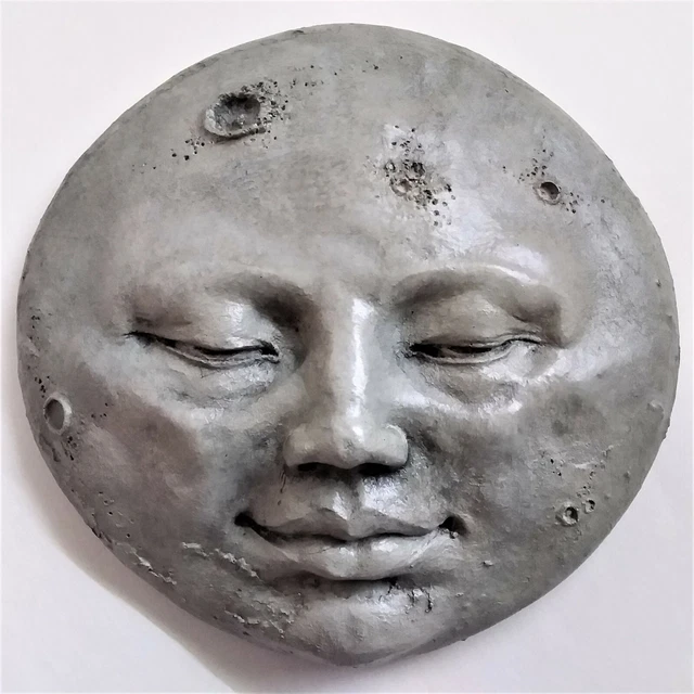 ORIGINAL MOON FACE Wall Sculpture, Handmade in Cast Stone by Claybraven ...