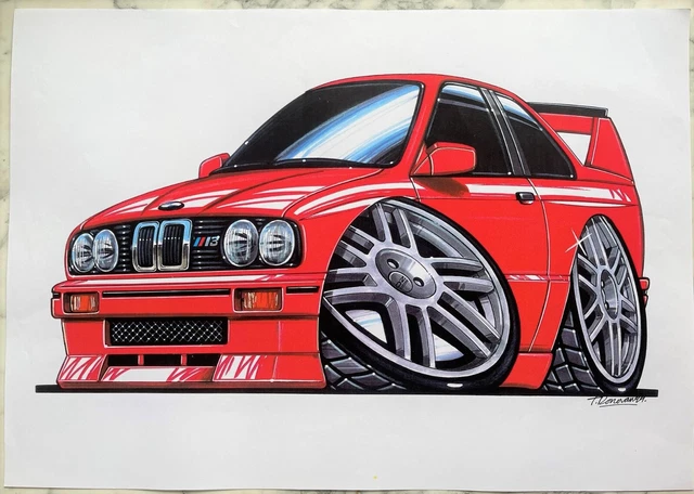 BMW M3 - E36 Blue Caricature Car Cartoon A4 Print EUR 16,58 - PicClick FR