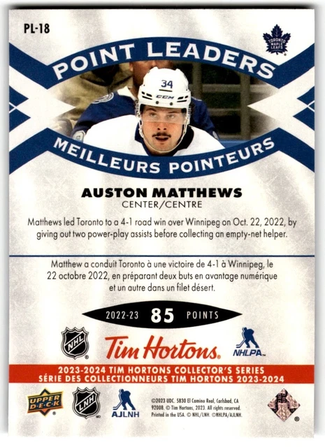 2023-24 TIM HORTONS Point Leaders Auston Matthews #PL-18 Toronto Maple ...