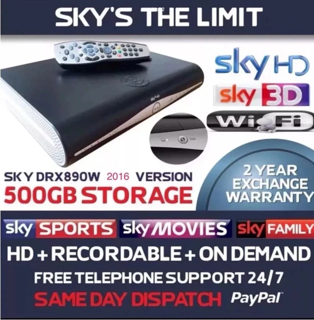 SKY PLUS + HD BOX WIFI 500GB DRX890W BUILT IN WiFi, Remote & Lead £39. ...