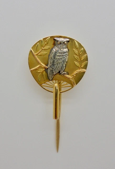 ANTIQUE C.1878 TIFFANY & Co. Owl Bird Japanese Fan Brooch Pin 18k Gold ...
